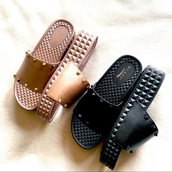 Glaze | Shoes | Pyramid Studded Slide By Glaze Rose Gold | Poshmark